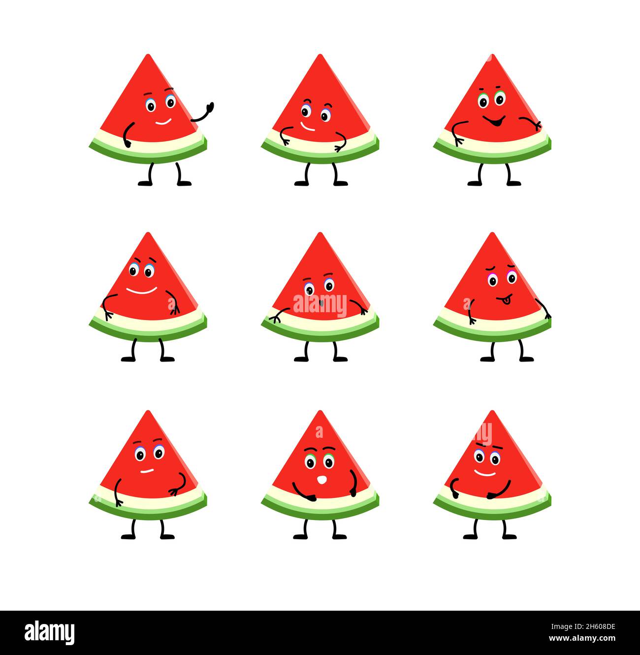 Big set Cartoon character watermelon With different emotions Stock ...