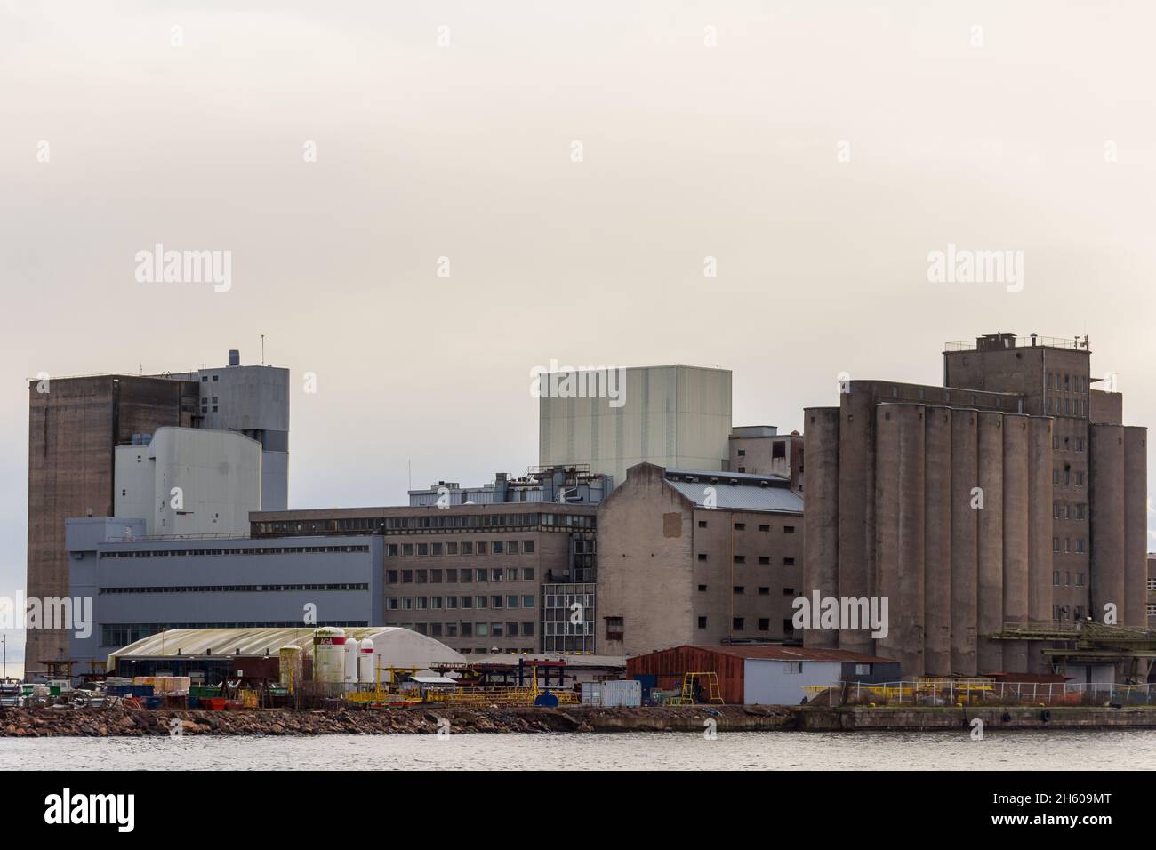 Old silos and industrial buildings at Munkkisaari in Helsinki Finland ...