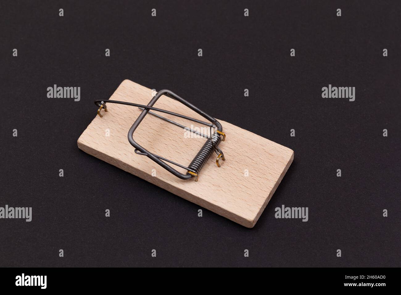 Wooden Mouse Trap. Empty Loaded Mousetrap on Black Background Stock ...