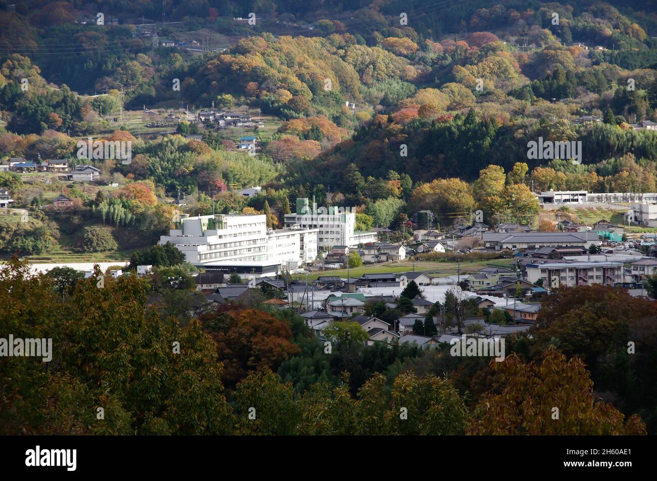iida, nagano, japan 2021-12-11 , view of iida city from a distance ...