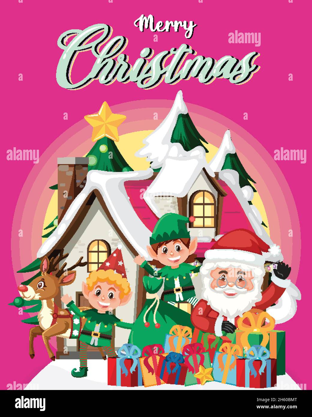 Merry Christmas poster template with Santa Claus and friends ...