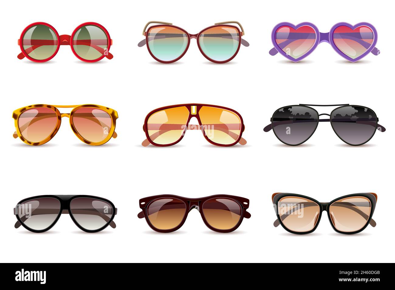 Summer sun protection sunglasses realistic icons set isolated vector ...