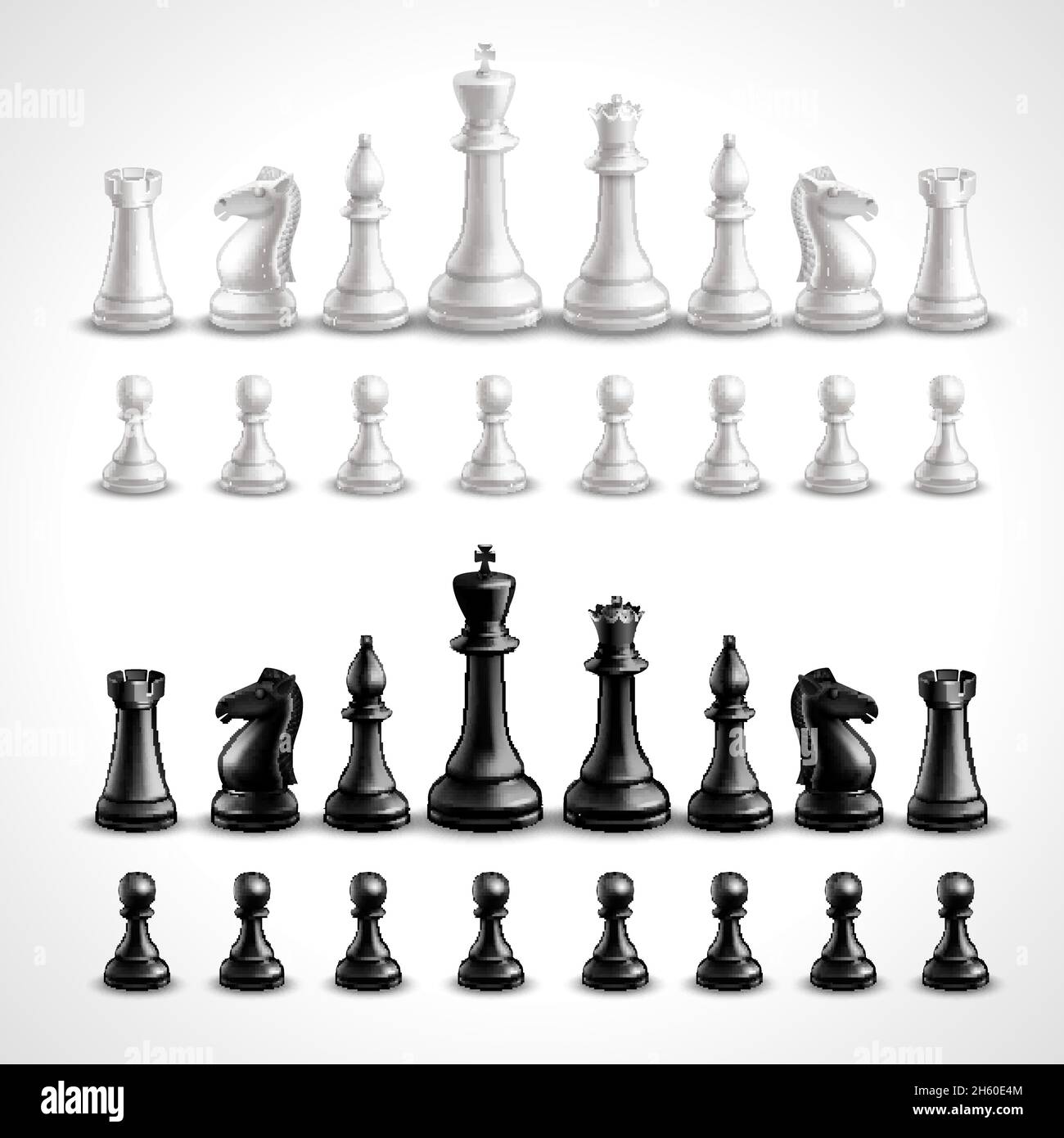 Realistic chess game black and white figures set isolated vector ...