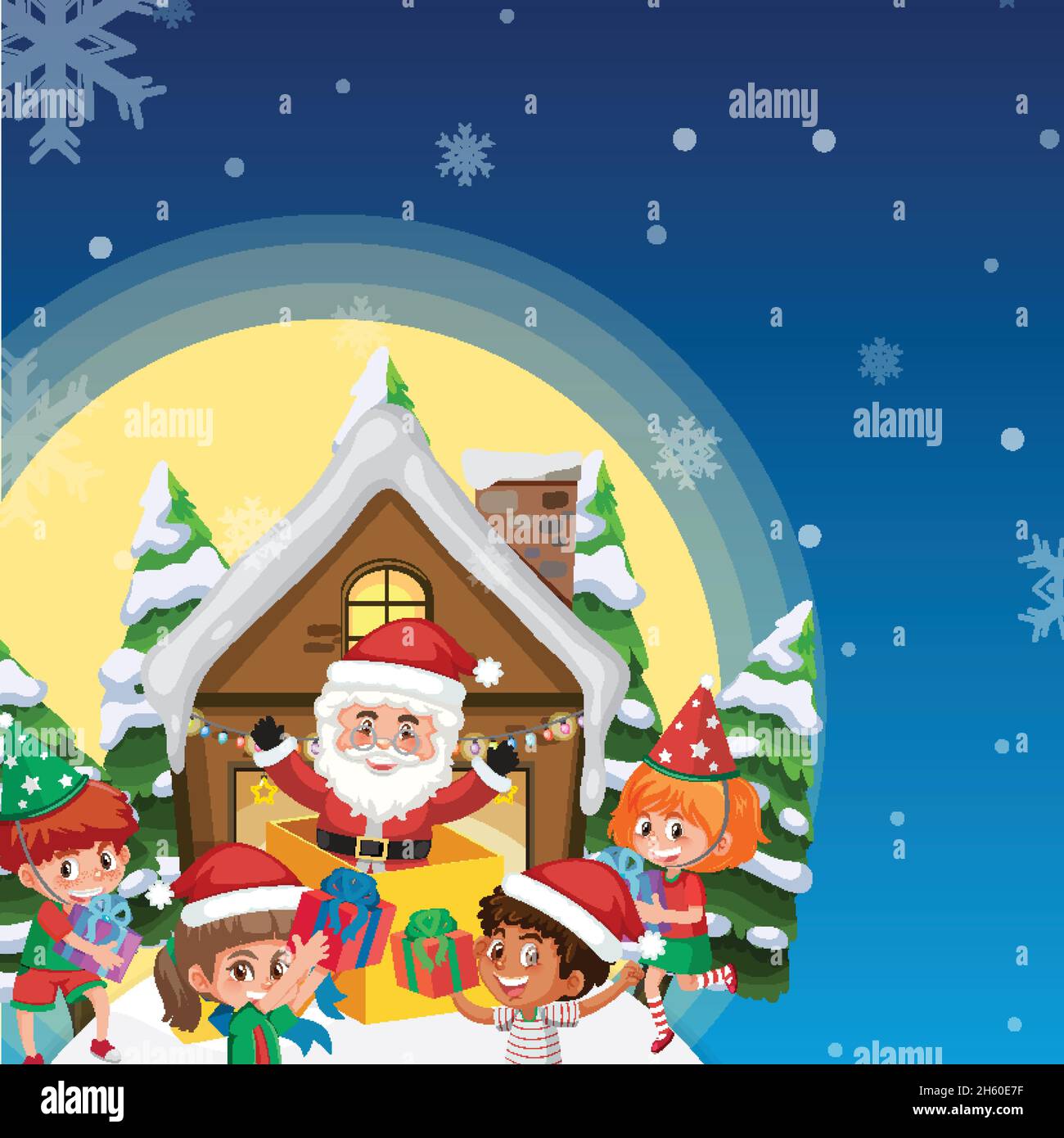 Poster for Christmas with Santa Claus and happy children illustration ...