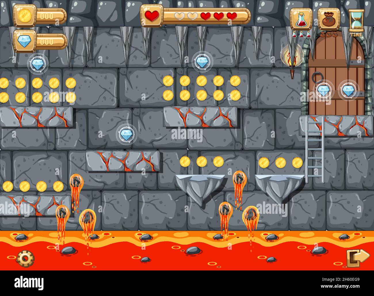 Lava Cave Platformer Game template illustration Stock Vector Image ...