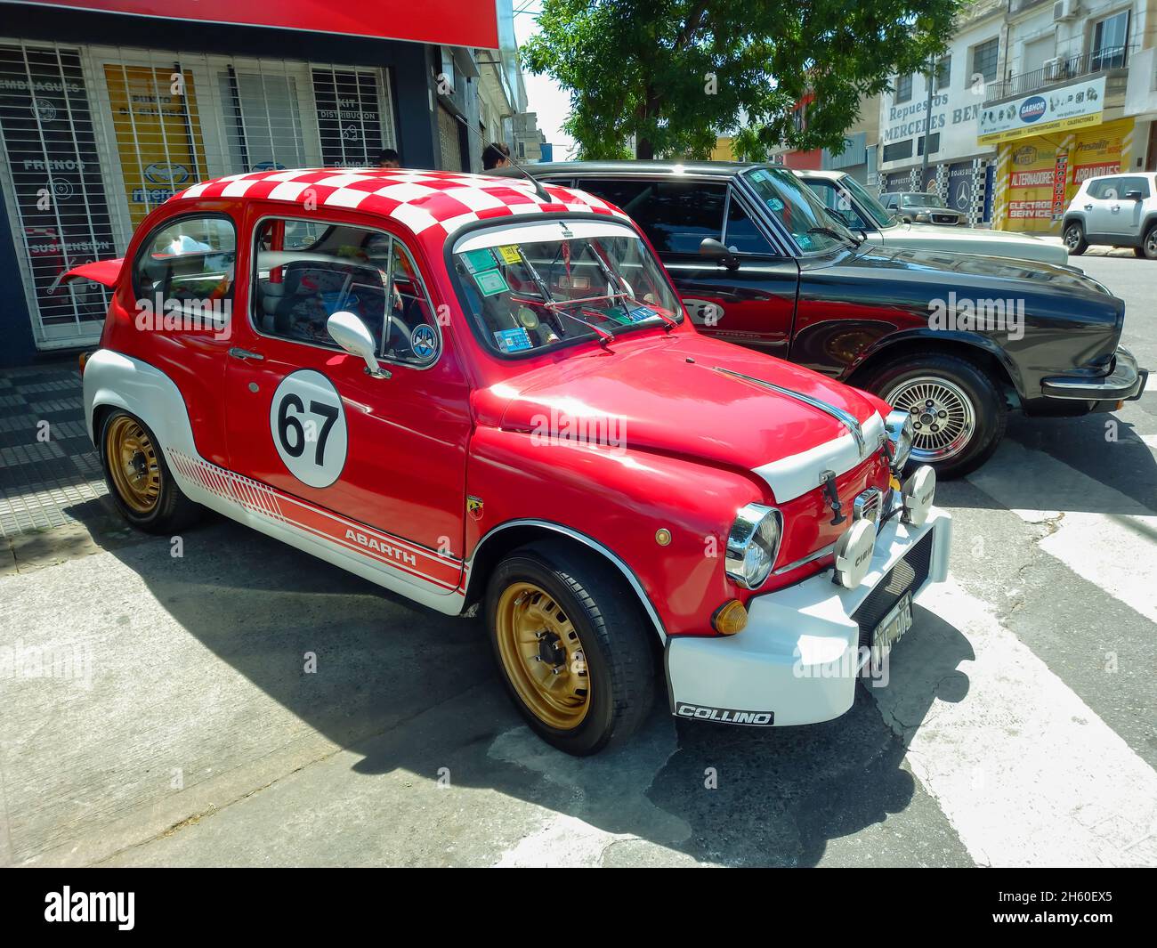 BUENOS AIRES, ARGENTINA - Nov 08, 2021: sporty red and white Fiat 600 ...