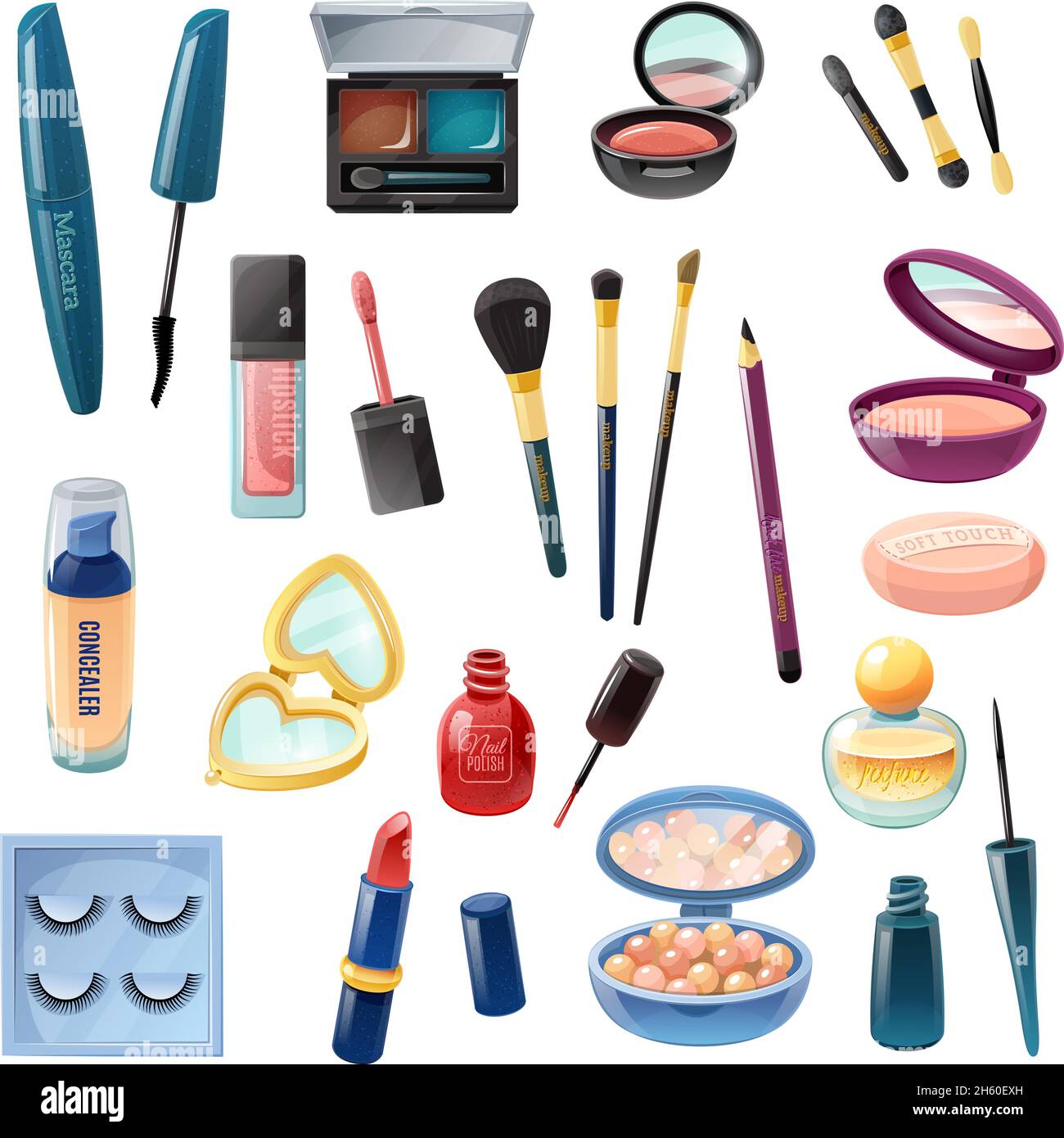 Ladies beauty case cosmetics make-up accessories realistic set with ...