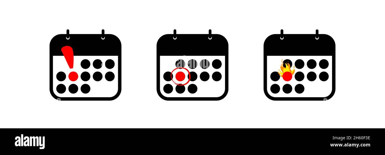 Deadline calendar icon set, vector collection of date reminder flat ...