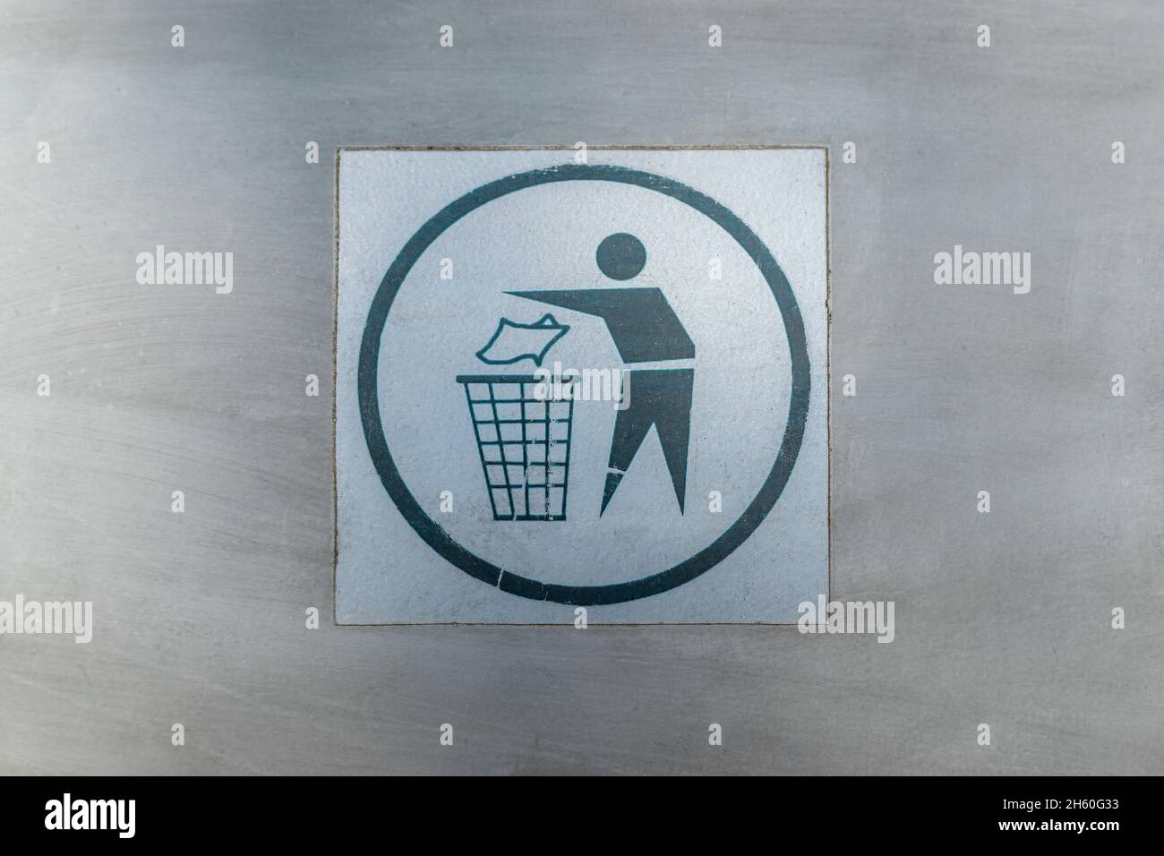 Garbage symbol, recycle bin icon, logo on metal background.ga Stock ...