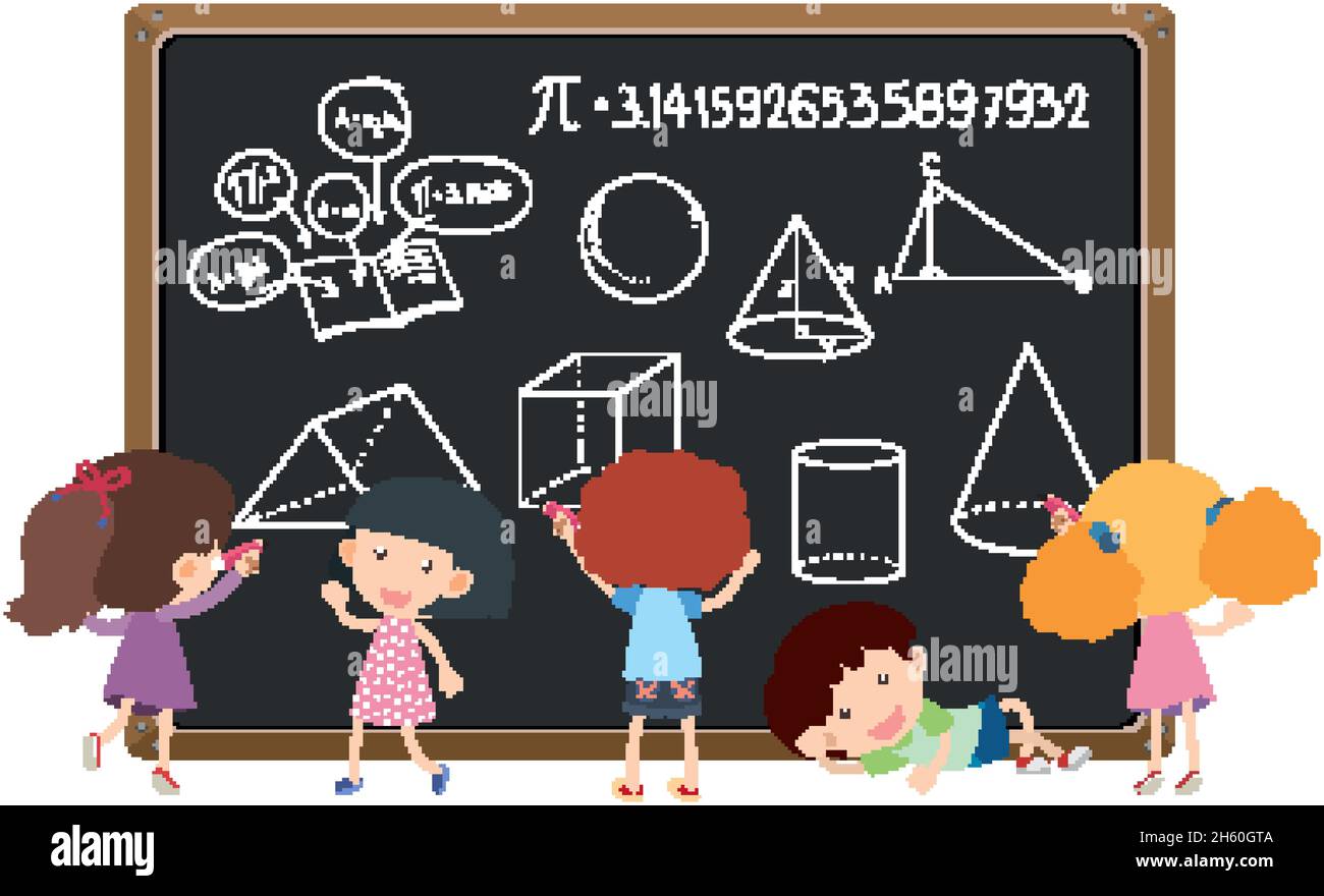 Student in front of blackboard full of math formula illustration Stock ...