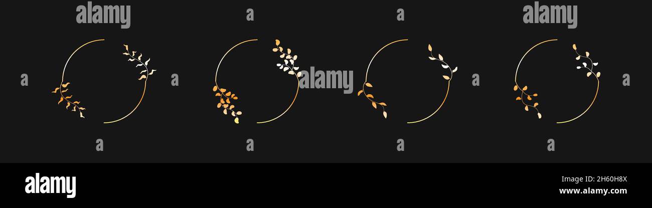 Floral golden frame round shape vector illustration, botanical branch ...