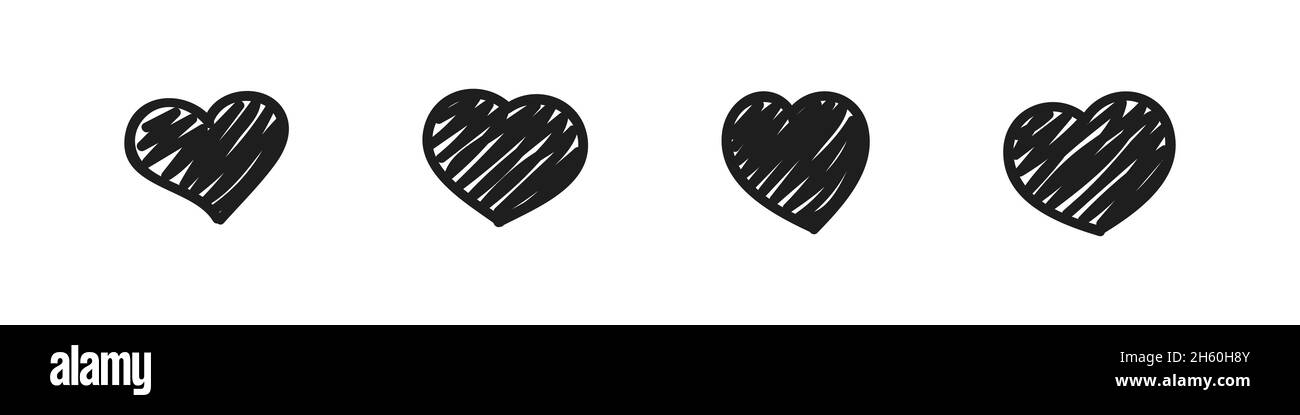 Heart doodle vector hand drawn sketch romantic love symbol collection ...