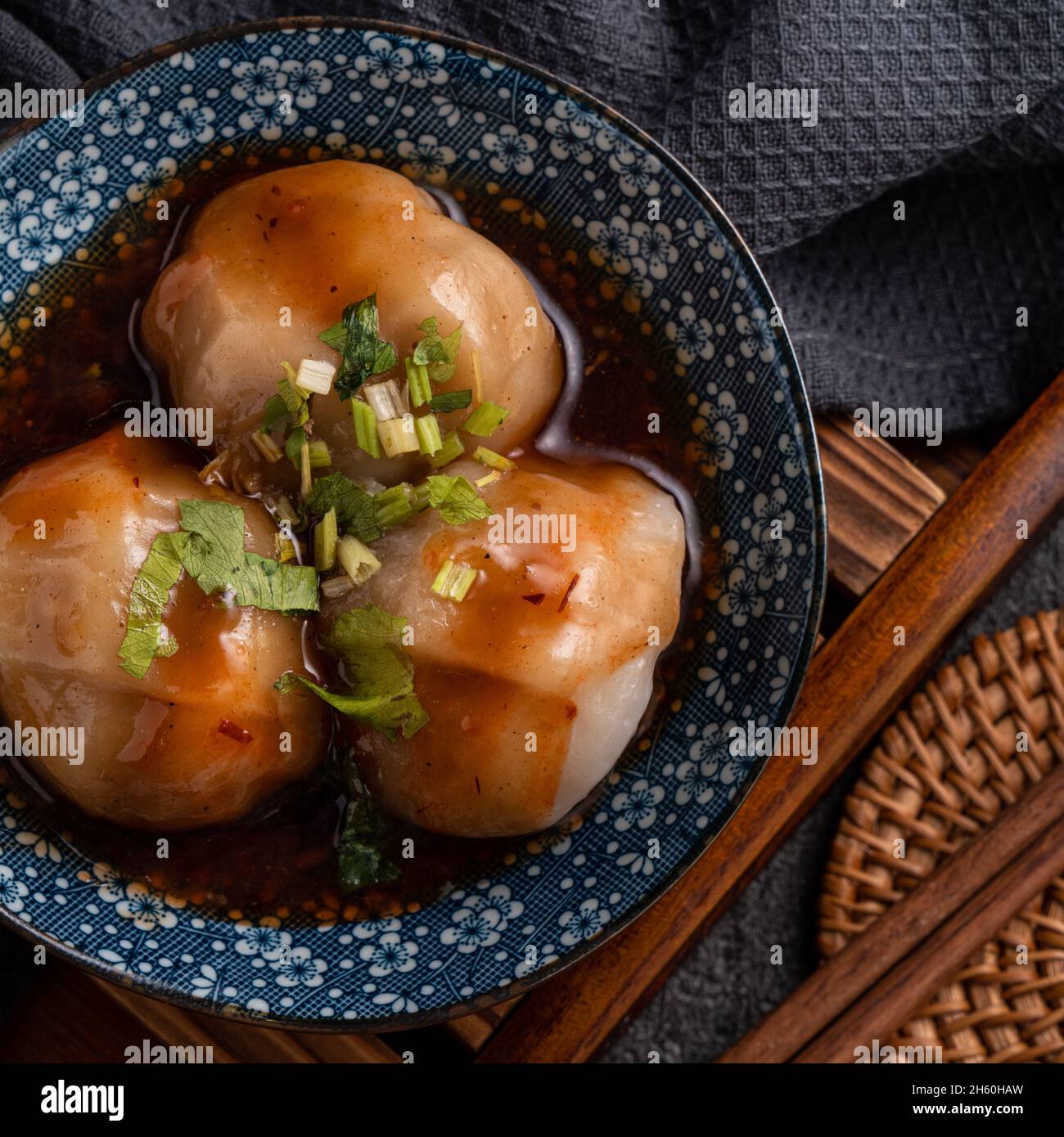 Top view of Bawan (Ba wan), Taiwanese meatball delicacy, delicious ...