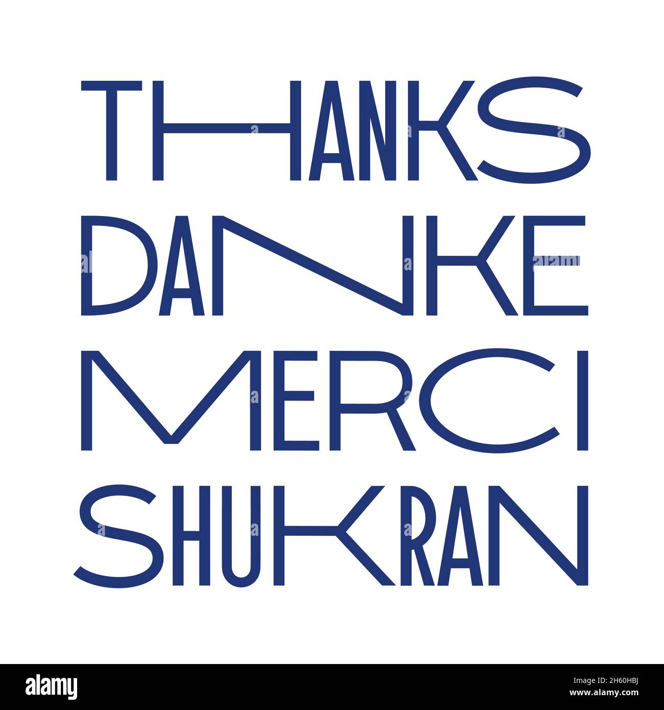 Modern blue lettering Thanks Danke Merci Shukran Stock Vector Image ...
