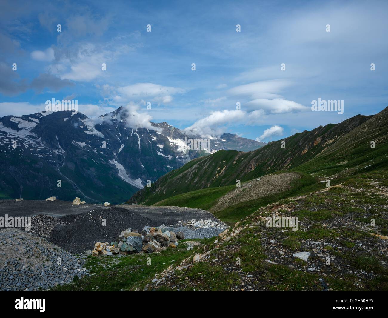summer green Alps mountains in Austria with snowy peaks near ...