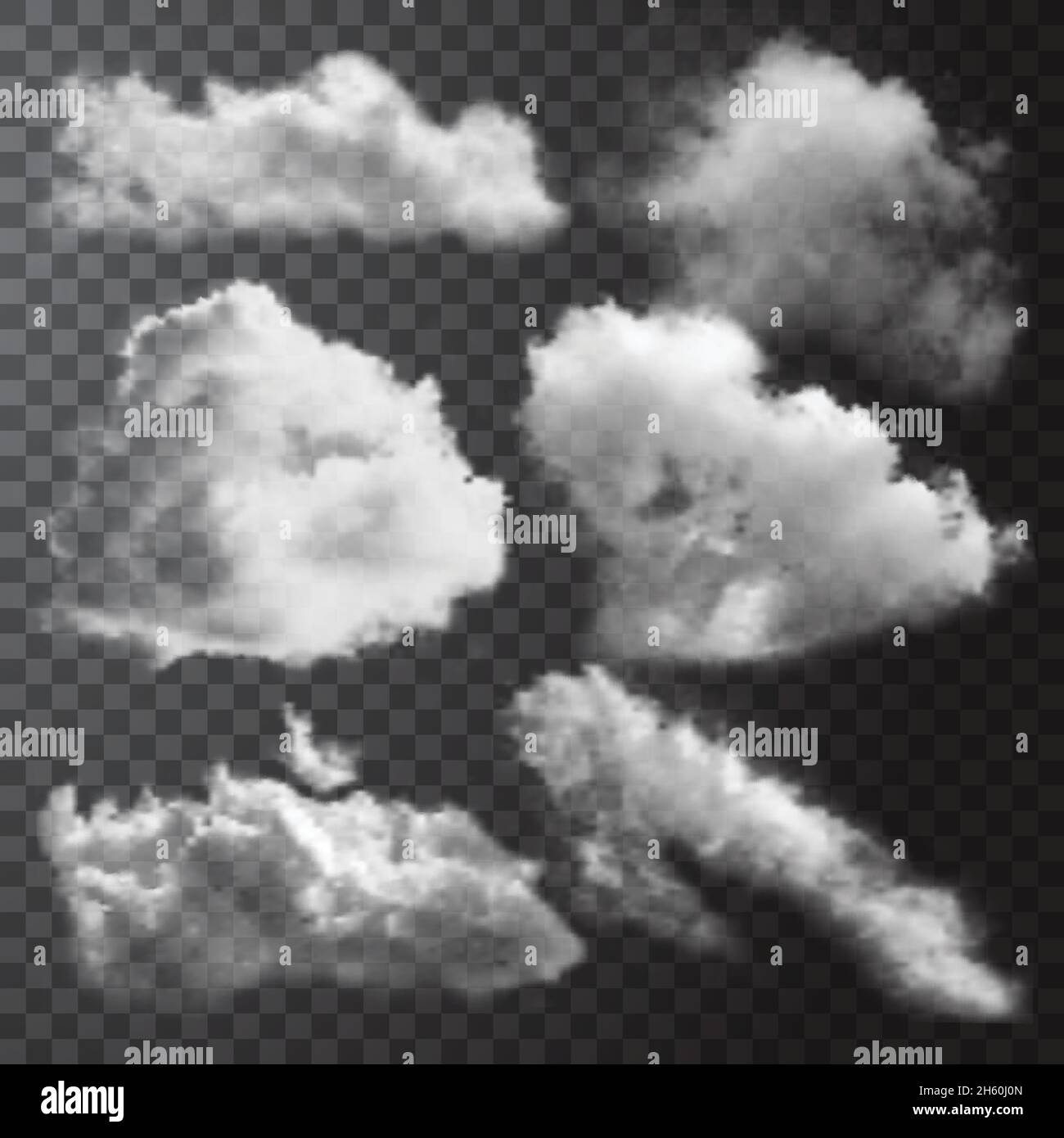 Realistic white clouds icon set with different shapes and sizes on ...