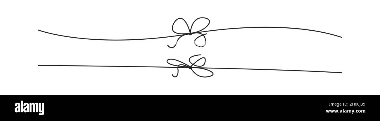 Rope knot vector bow element, ribbon string cord lace black linear ...