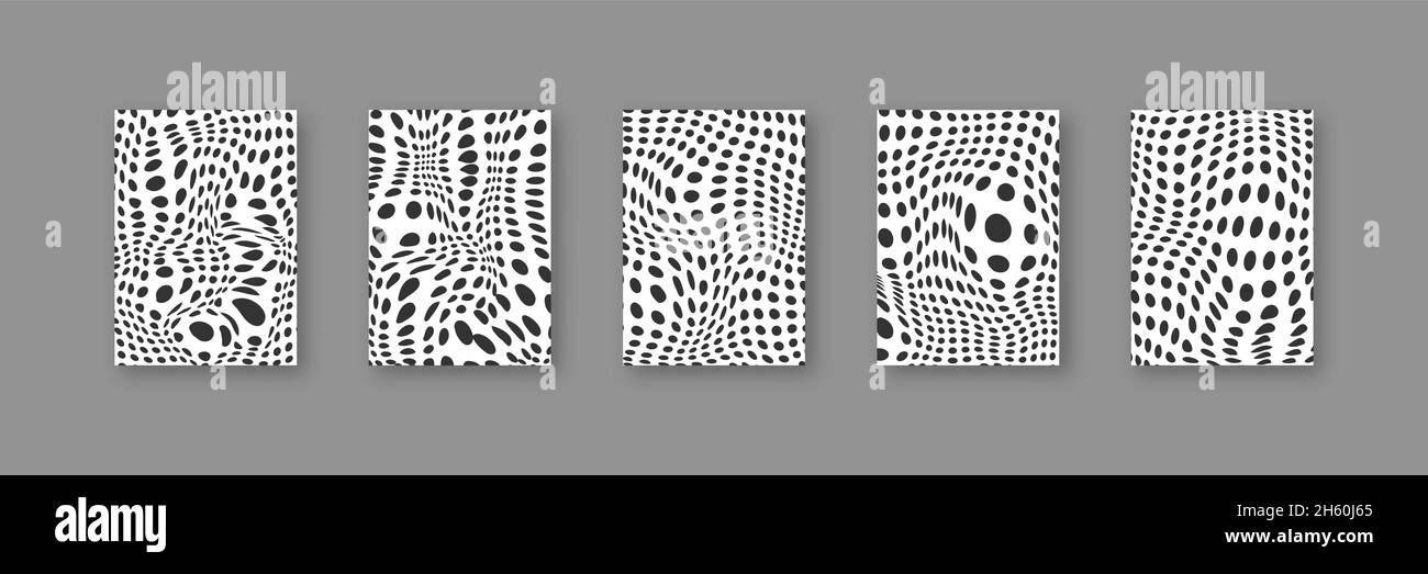 Distorted round dots vector circle shape distortion background set ...