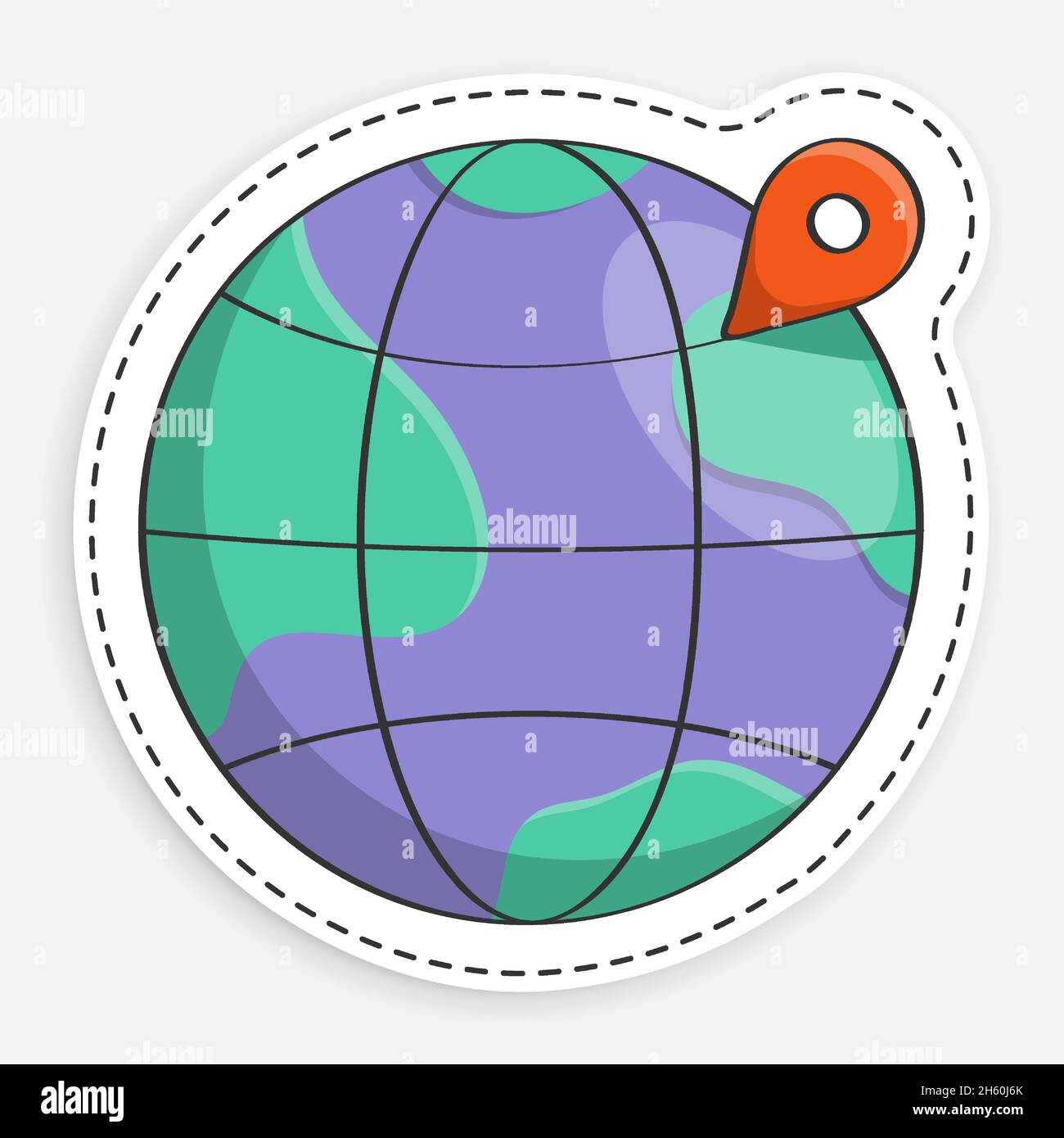 cartoon icon of doodle globe with checkpoint mark. Navigation on map ...