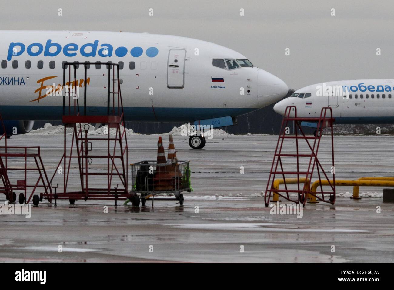Pobeda Airlines Boeing-737 aircraft at Vnukovo International Airport ...