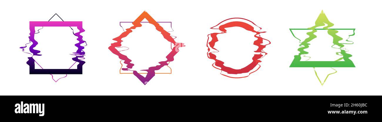 Glitch frame distorted border element, vector cyber neon style ...