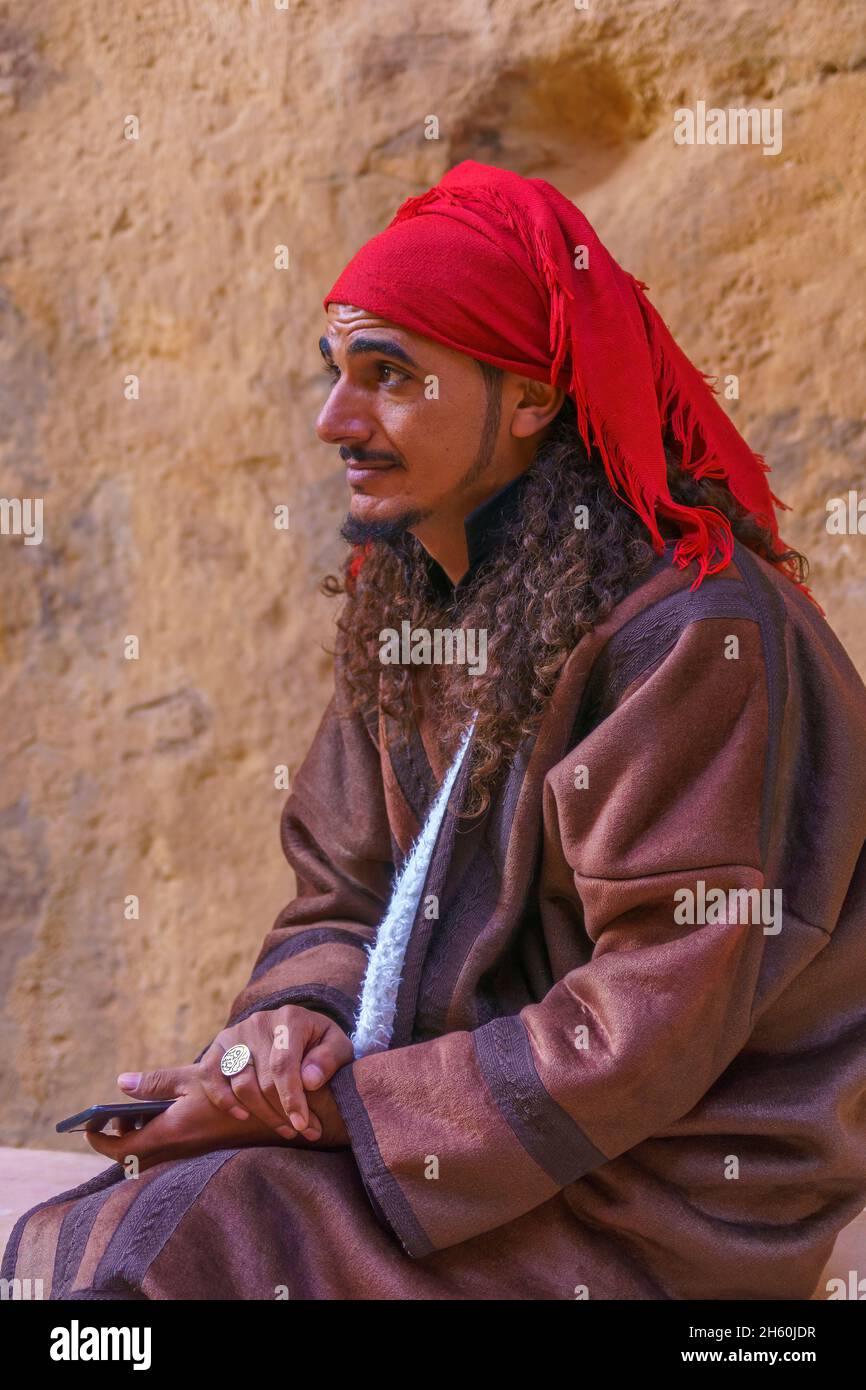 Petra, Jordan - October 23, 2021: Portrait of a local Bedouin man, in ...