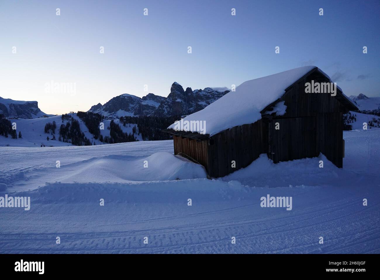 Small hut in the Dolomites in winter Stock Photo - Alamy