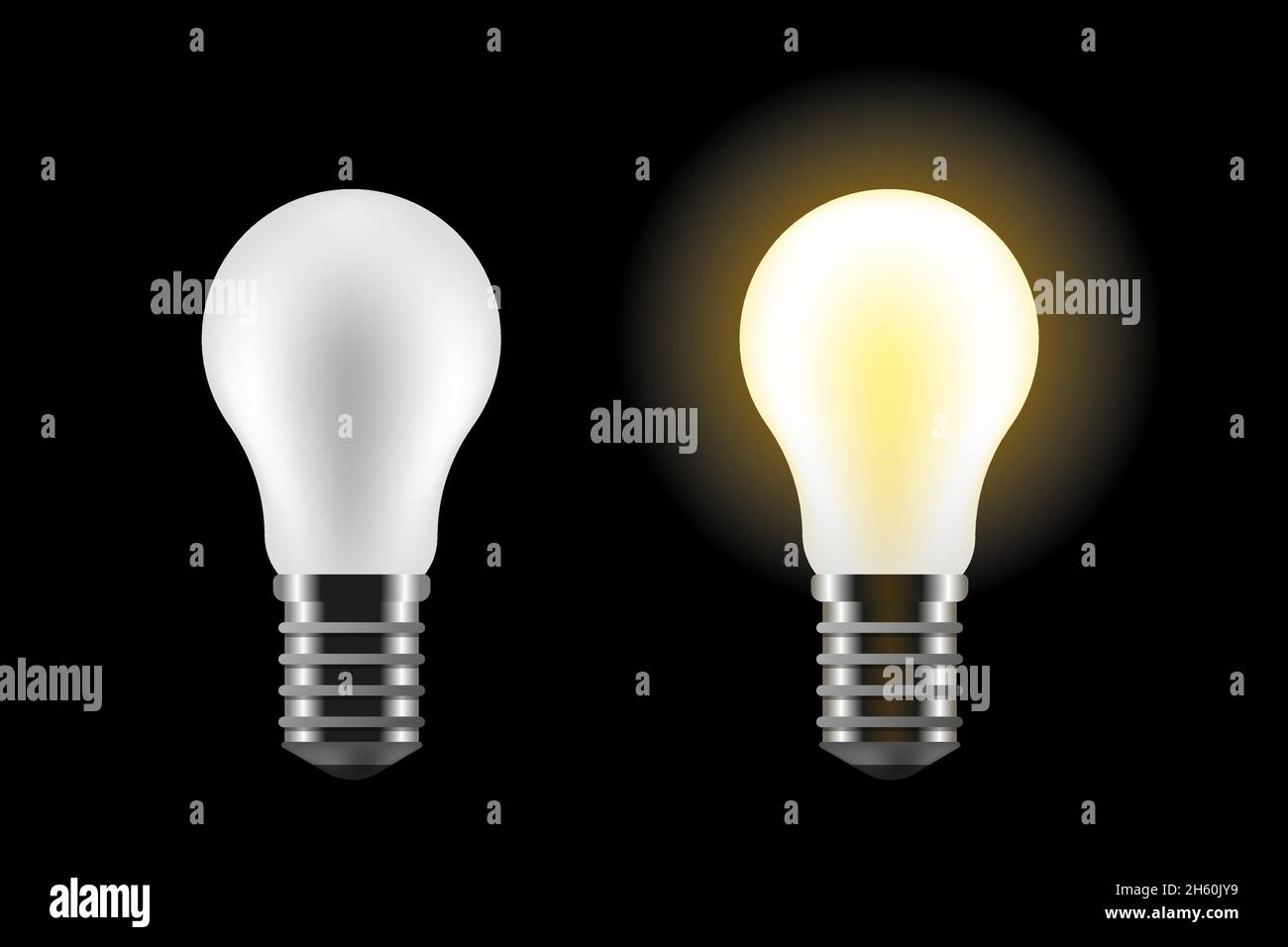 Lightbulb realistic vector collection on black isolated background, on ...