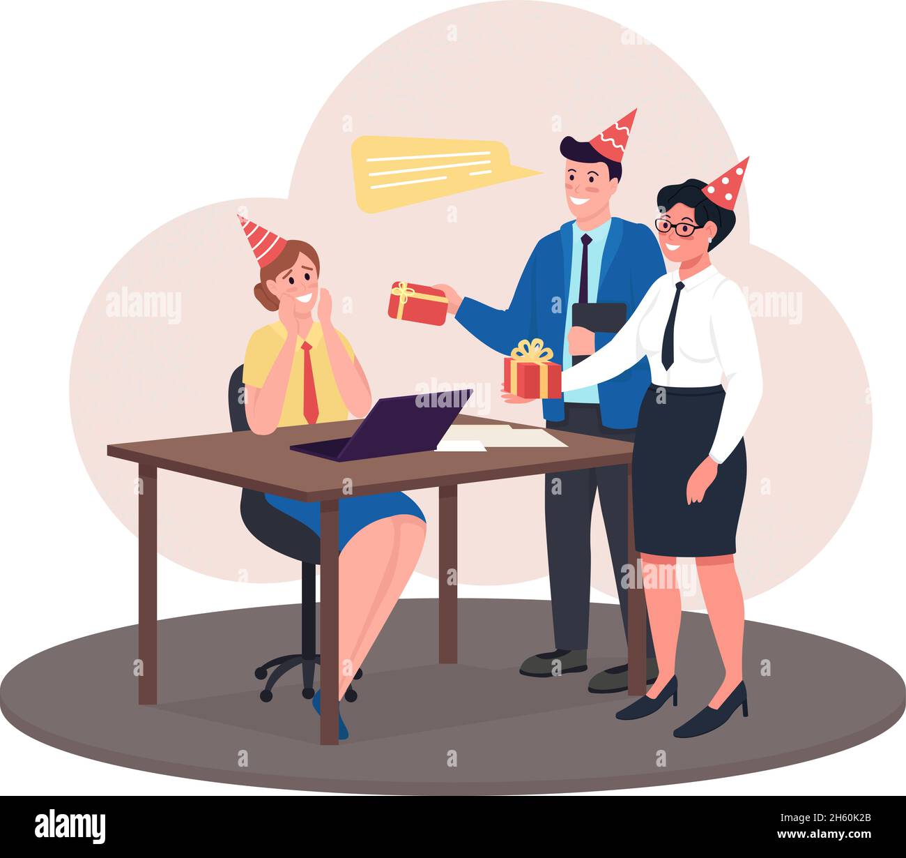 Gift giving in office 2D vector isolated illustration Stock Vector ...