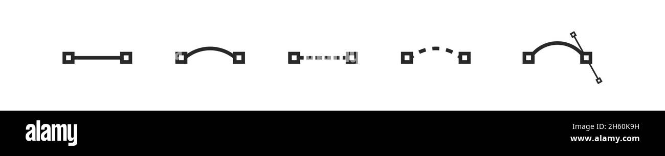 Bezier curve line contour icon collection. Pen point illustration ...