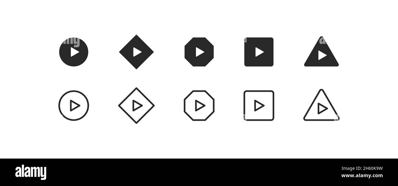 Play button icon collection, player flat and outline style symbol set ...