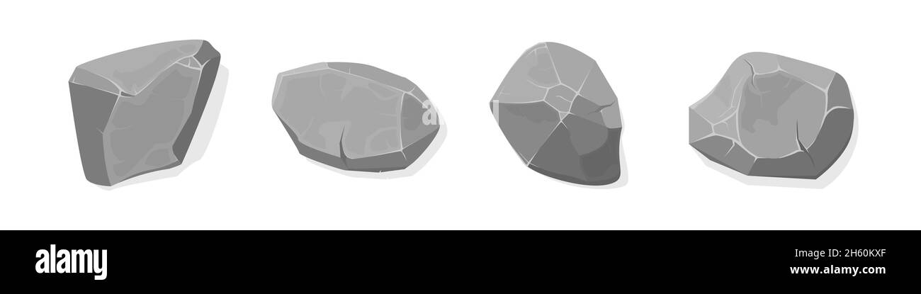 Stone boulder gray vector rock collection in flat cartoon style ...