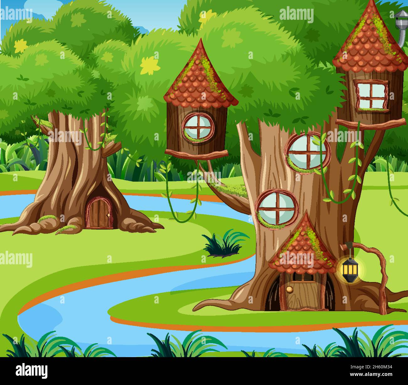 Cartoon Forest House Background