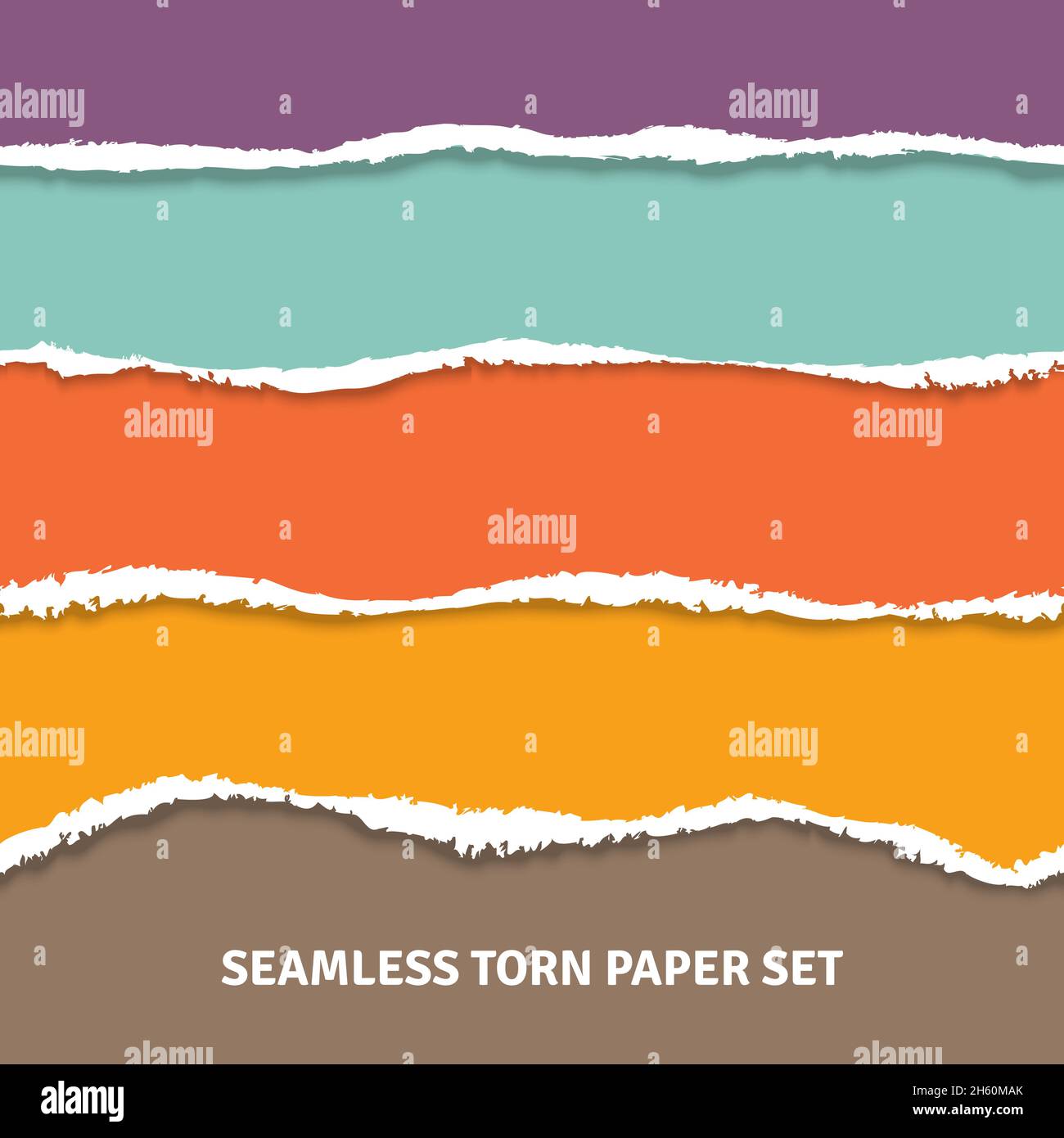 Torn color horizontal stripes separated white paper set seamless ...