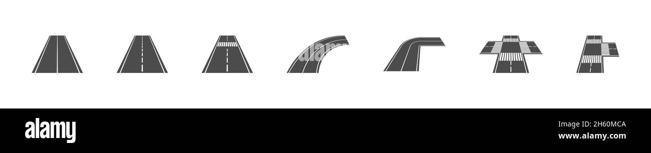 Road flat element of marking collection, highway path asphalt vector ...