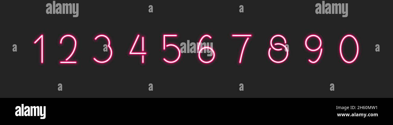 Neon number vector led numbers set, nightlife typeset with illuminated ...