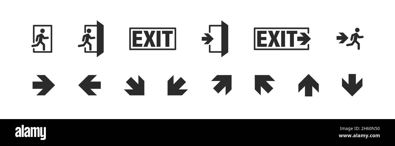 Exit symbol button set, danger escape emergency vector icon collection ...