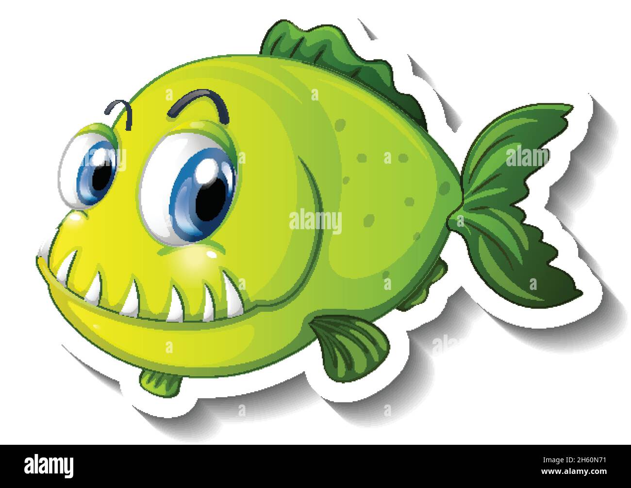 Cartoon fish with big fangs cartoon sticker illustration Stock Vector ...