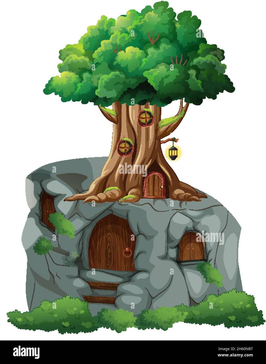 Isolated fantasy tree on cliff illustration Stock Vector Image & Art ...