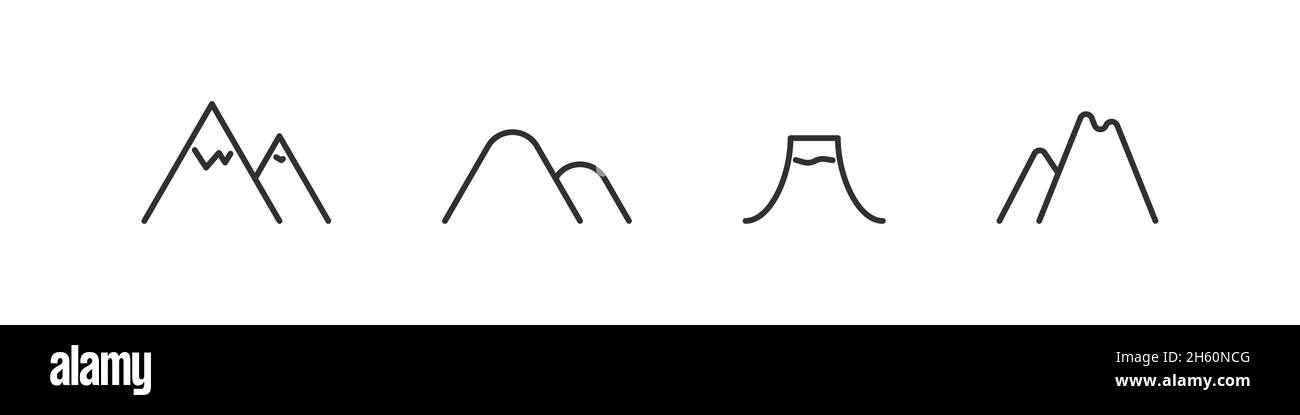 Montain vector line style simple icon collection, mountains range ...