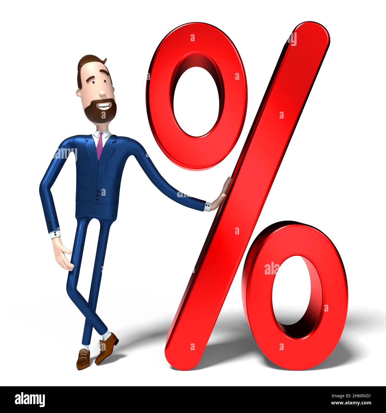 Handsome cartoon businessman and percent sign - 3D illustration Stock ...