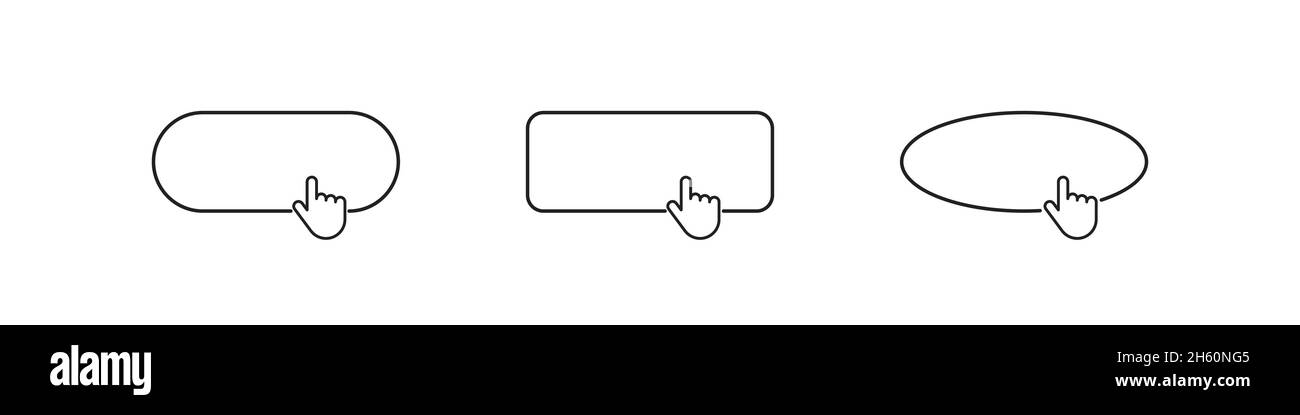 Cursor on button vector click line set, linear push buttons hand ...