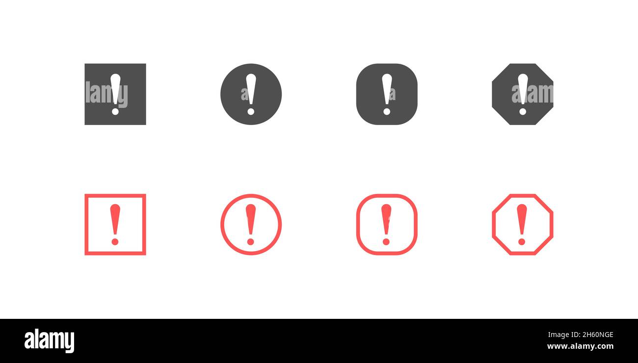 Exclamation mark vector icon collection, warning alert, danger button ...