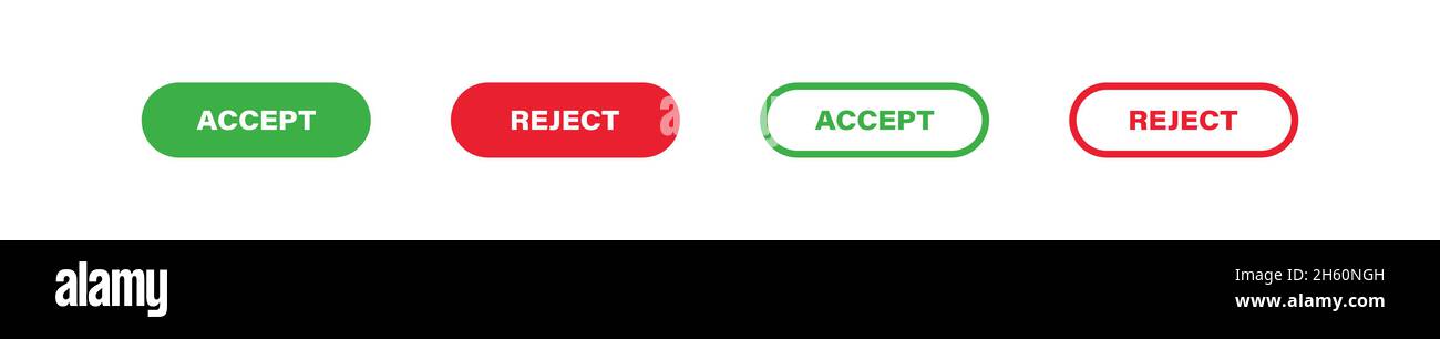 Accept and rject flat and outline button set, vector illustration green ...
