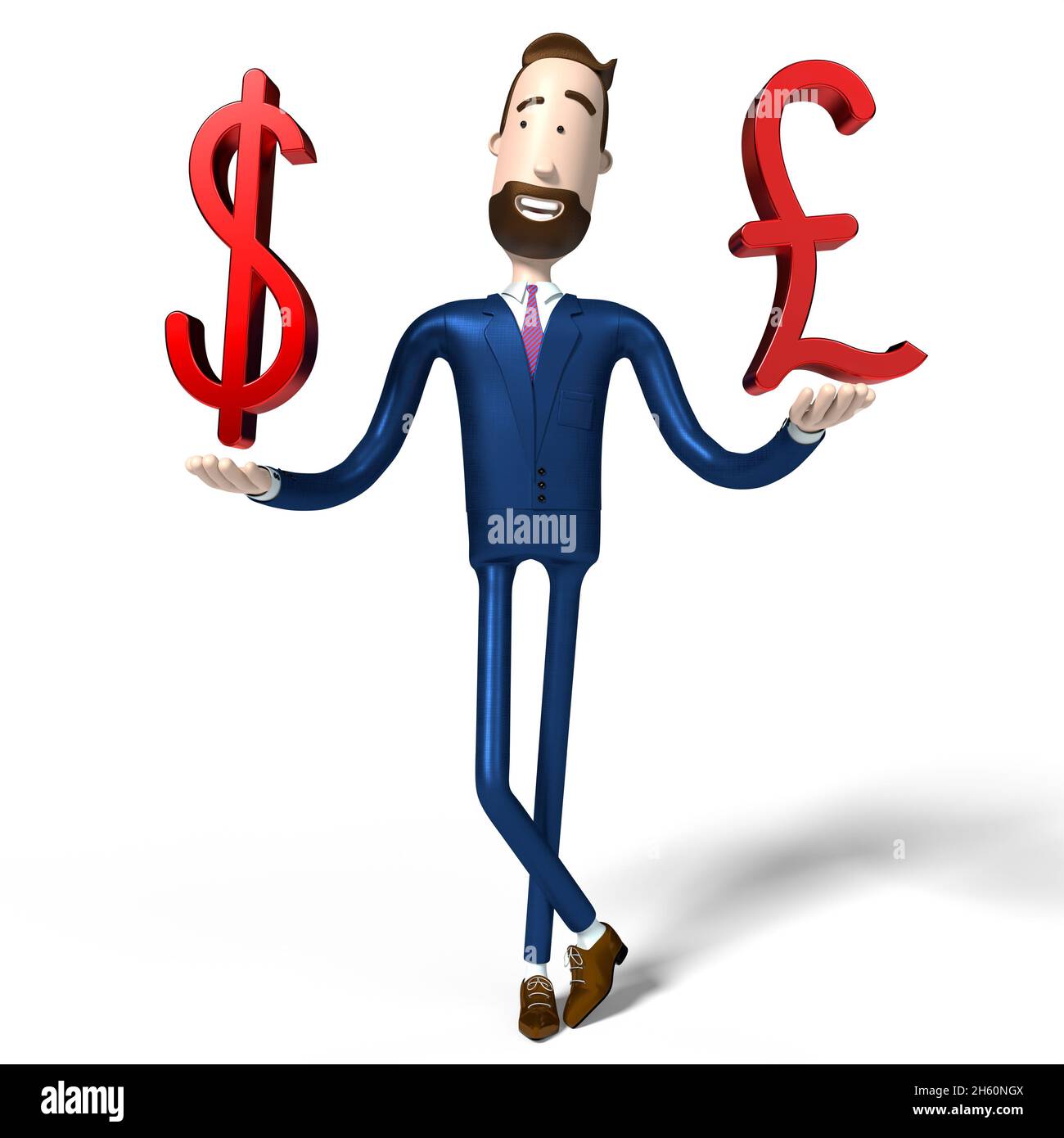 Cartoon businessman, dollar and pound comparison concept - 3D ...