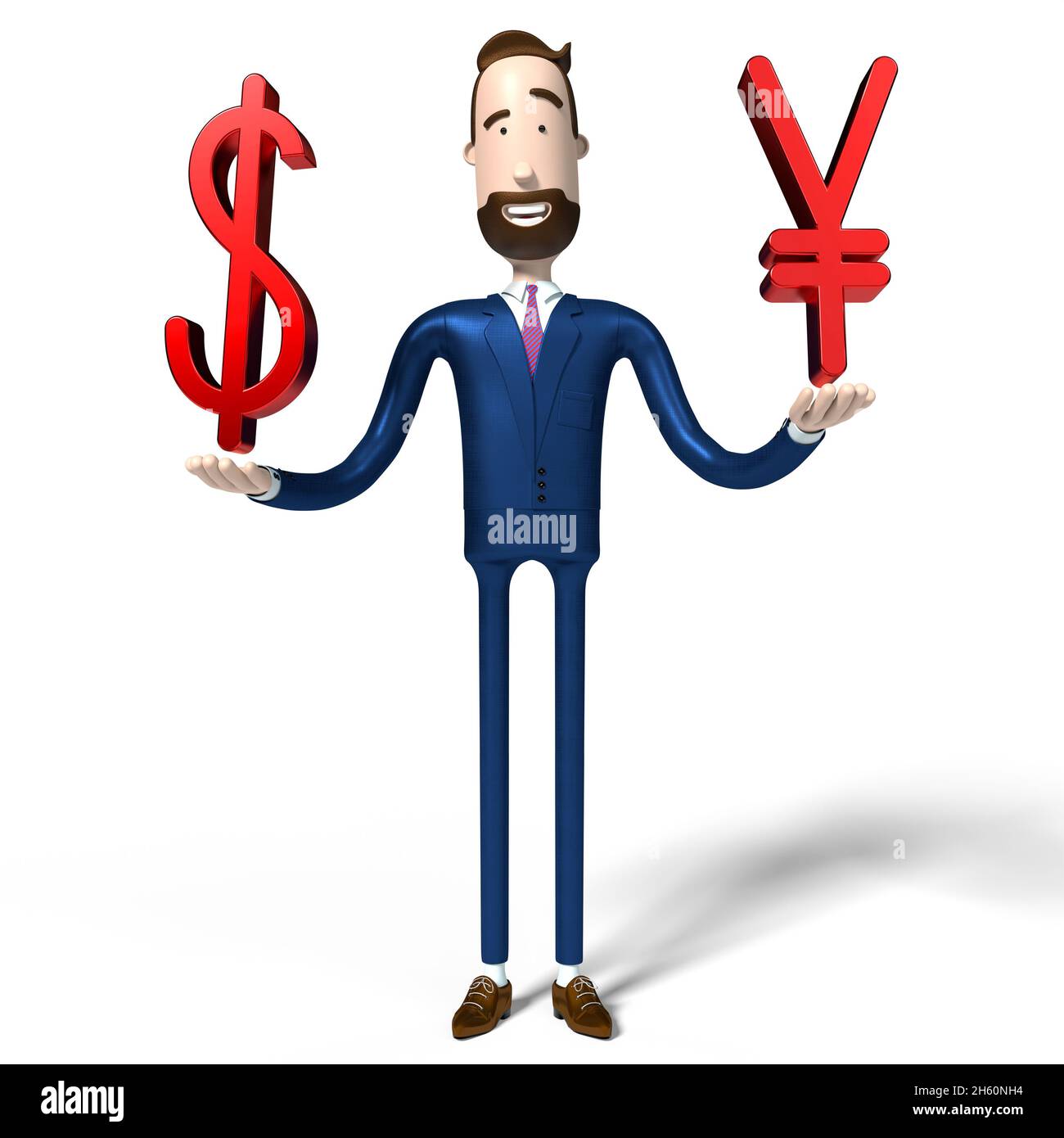 Cartoon businessman, dollar and yen comparison concept - 3D ...