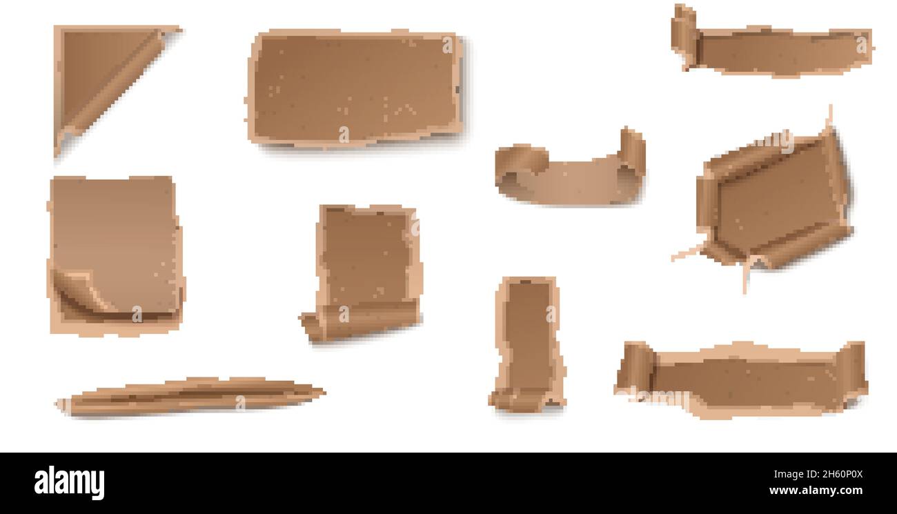 Ragged and torn craft paper collection of different shapes and forms on ...