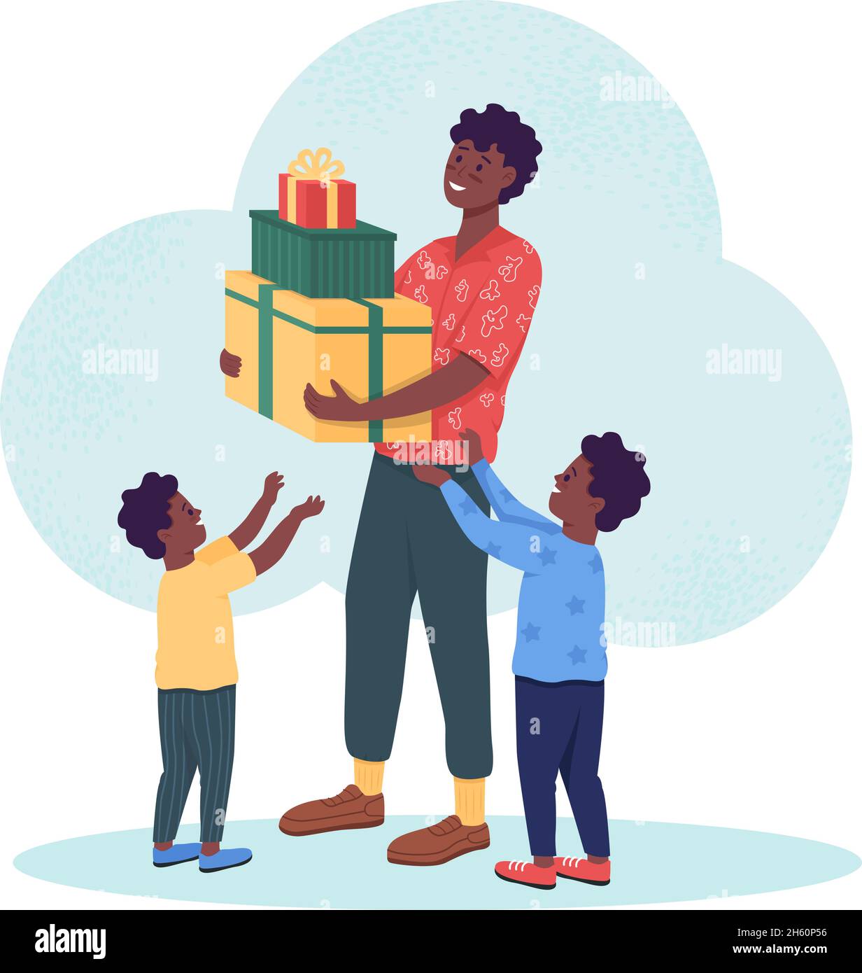 Dad giving gifts to kids 2D vector isolated illustration Stock Vector ...