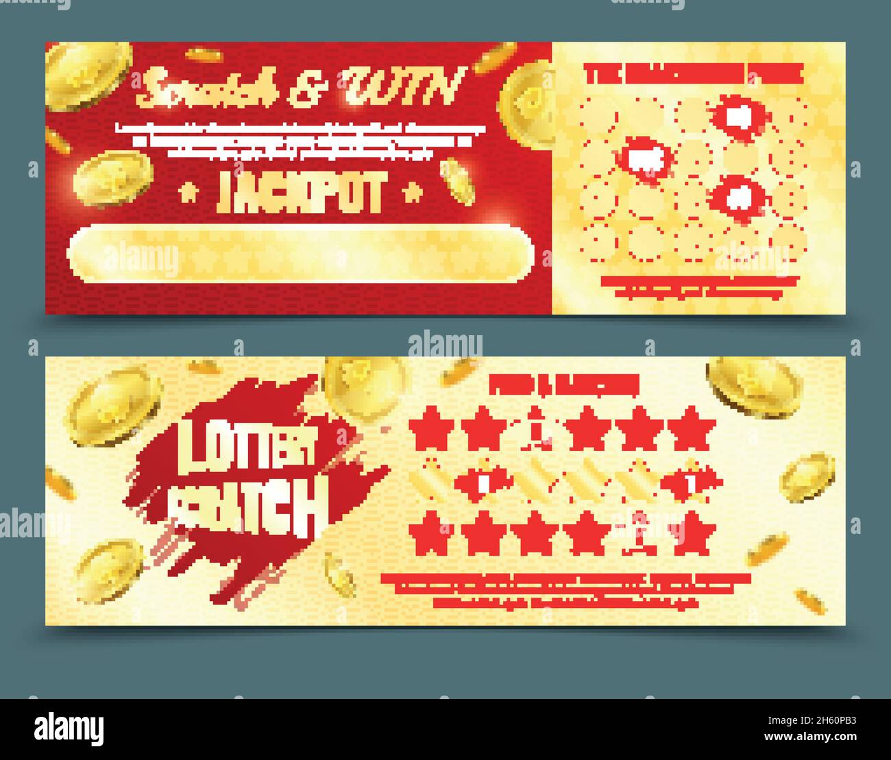 Two different design versions of scratch lottery card mockup with win ...