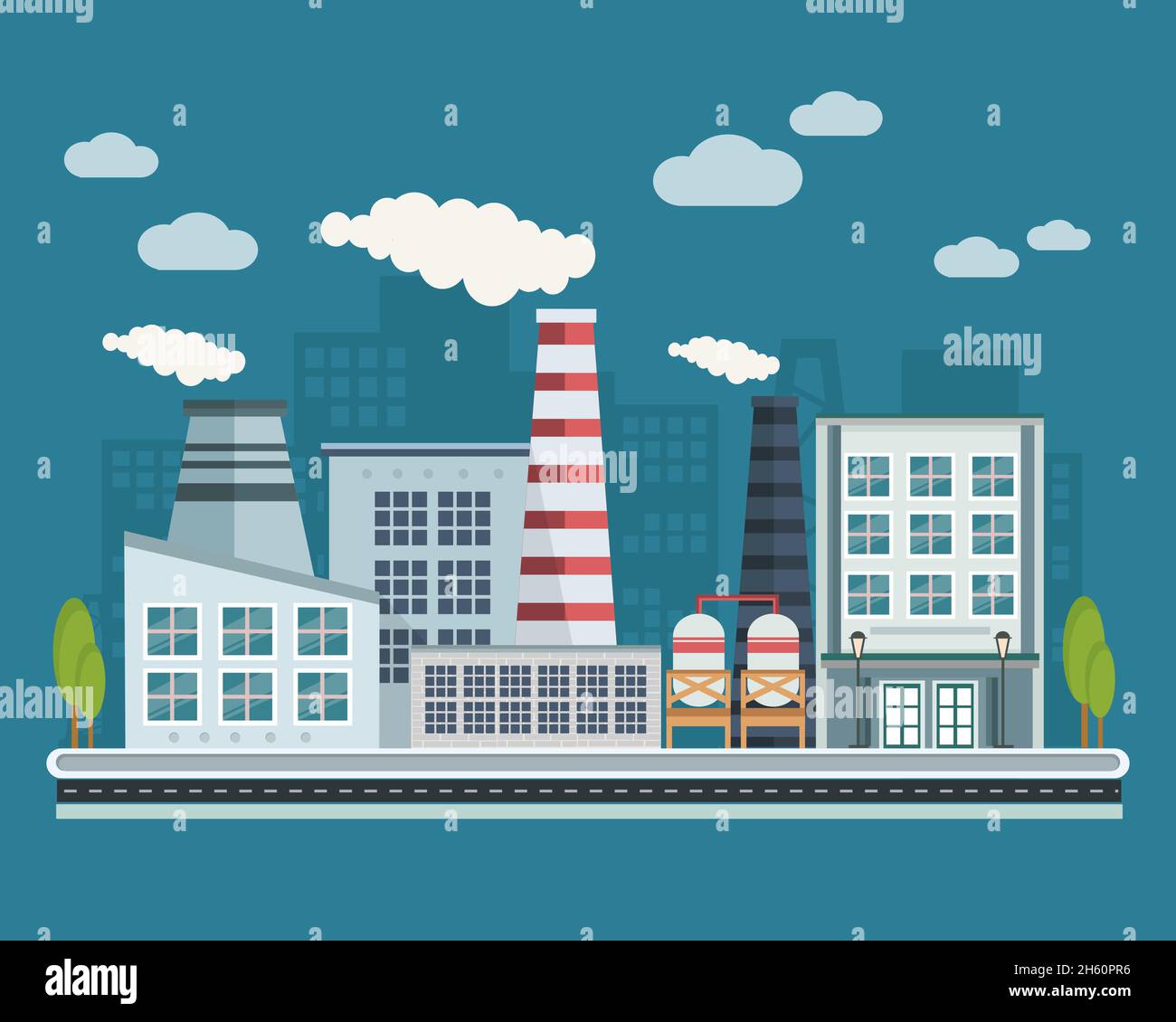 Manufacturing buildings and industrial facilities with chimney and ...